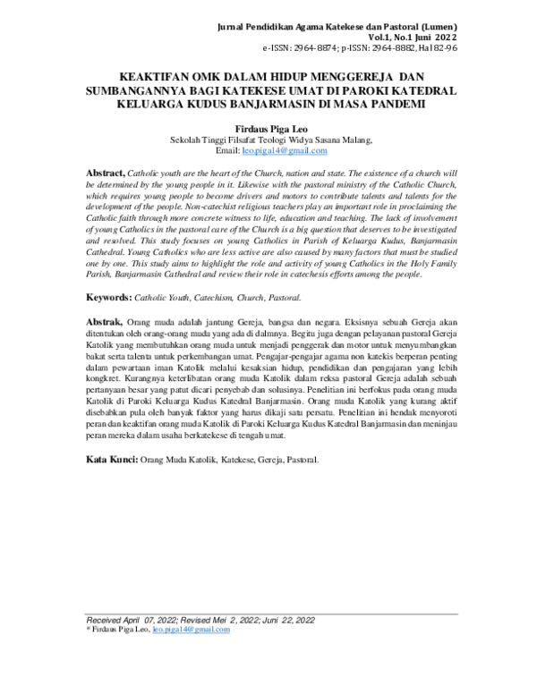 (PDF) Keaktifan Omk Dalam Hidup Menggereja Dan Sumbangannya Bagi ...