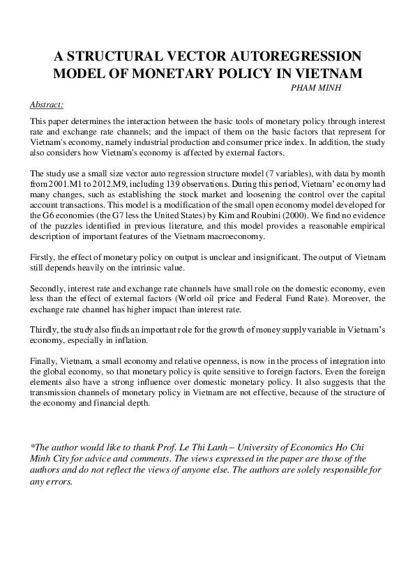 (PDF) A Structural Vector Autoregression Model of Monetary Policy in ...