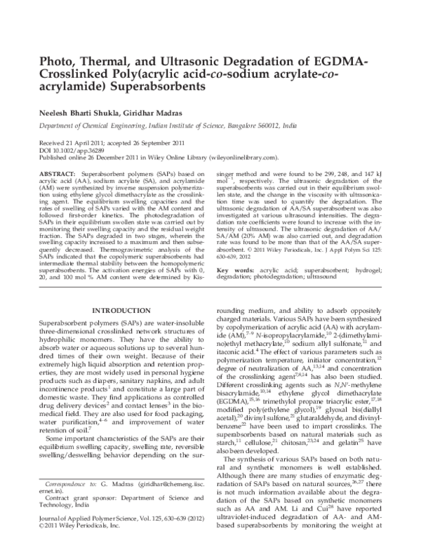 (PDF) Photo, thermal, and ultrasonic degradation of EGDMA-crosslinked ...