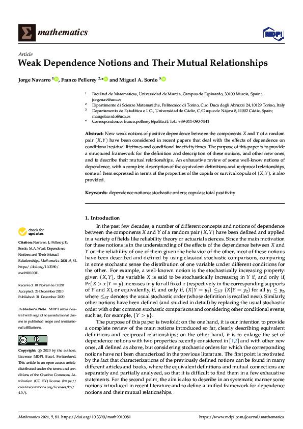 (PDF) Weak Dependence Notions and Their Mutual Relationships