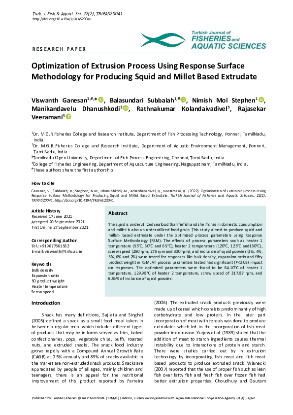 (PDF) Optimization of Extrusion Process Using Response Surface ...