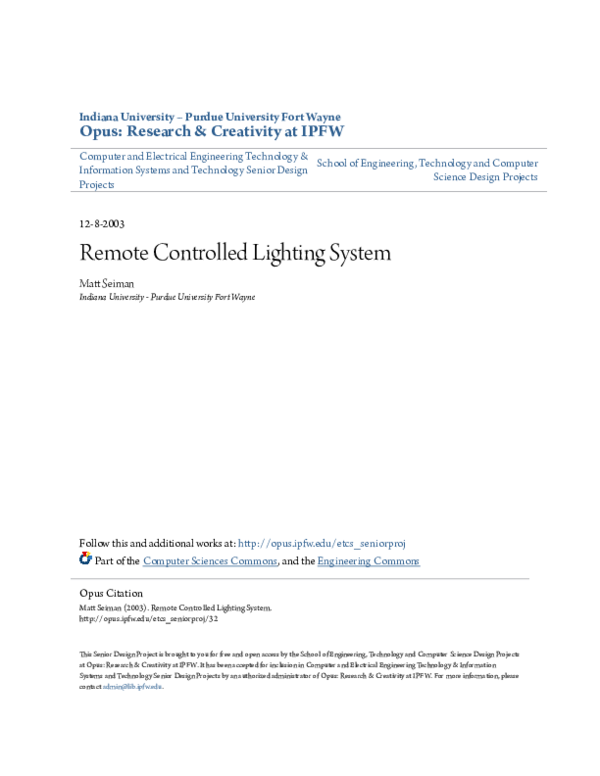 (PDF) Remote Controlled Lighting System