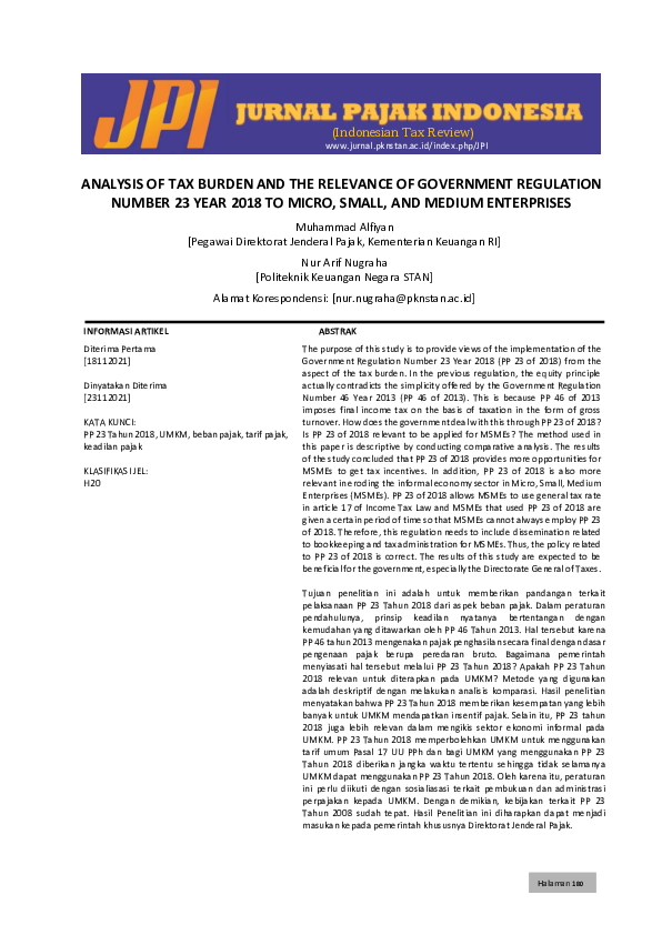 (PDF) Analysis of Tax Burden and Its Relevance to Government Regulation ...