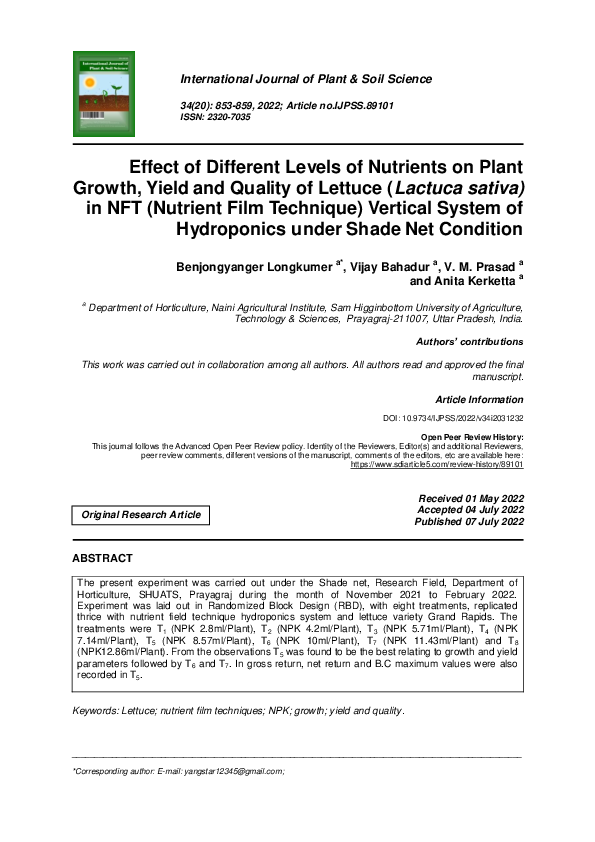 (PDF) Effect of Different Levels of Nutrients on Plant Growth, Yield and Quality of Lettuce ...