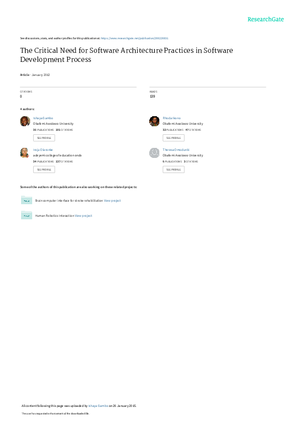 (PDF) The Critical Need for Software Architecture Practices in Software ...