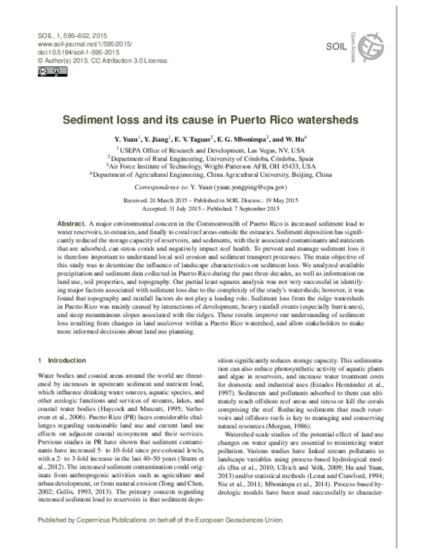 (PDF) SOIL Sediment loss and its cause in Puerto Rico watersheds