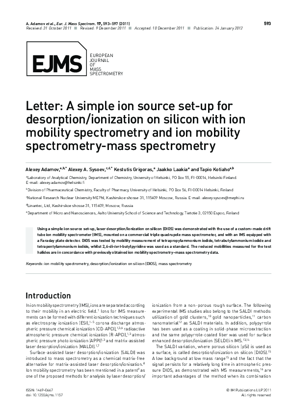 (PDF) Letter: A simple ion source set-up for desorption/ionization on ...