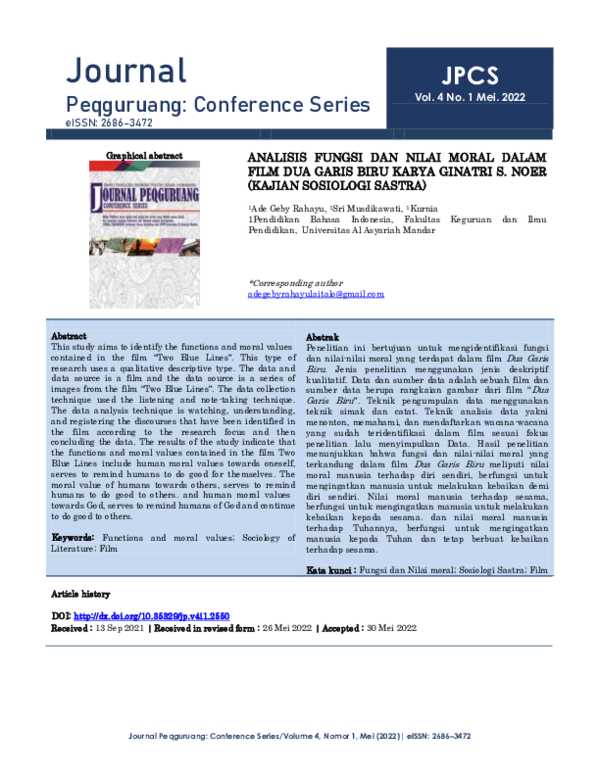 (PDF) Analisis Fungsi Dan Nilai Moral Dalam Film Dua Garis Biru Karya Ginatri S. Noer (Kajian ...