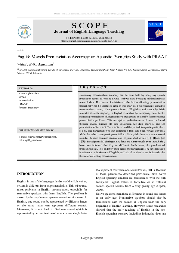 (PDF) English Vowels Pronunciation Accuracy: An Acoustic Phonetics ...