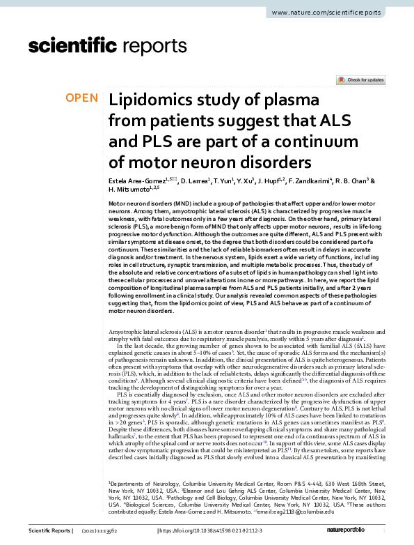 (PDF) Lipidomics study of plasma from patients suggest that ALS and PLS ...