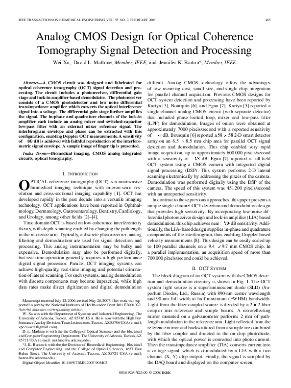 (PDF) Analog CMOS Design for Optical Coherence Tomography Signal Detection and Processing