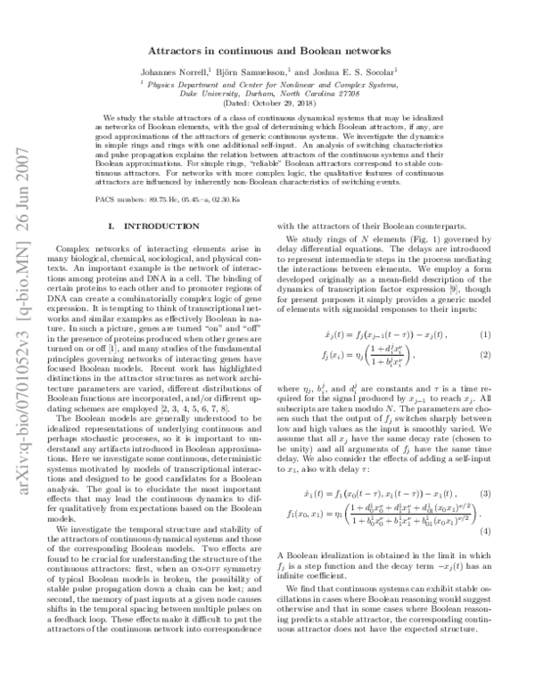 (PDF) Attractors in continuous and Boolean networks