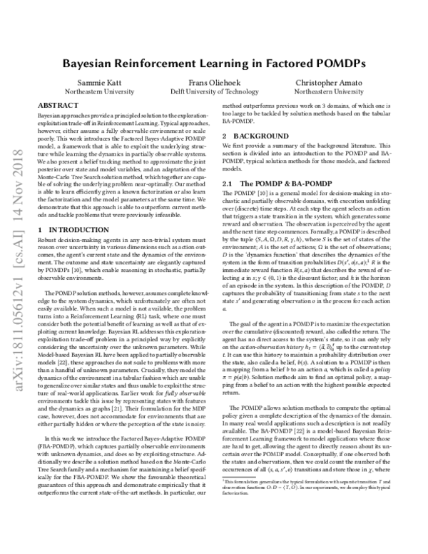 (PDF) Bayesian Reinforcement Learning in Factored POMDPs