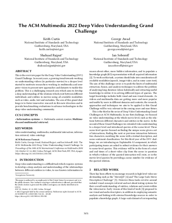 (PDF) The ACM Multimedia 2022 Deep Video Understanding Grand Challenge