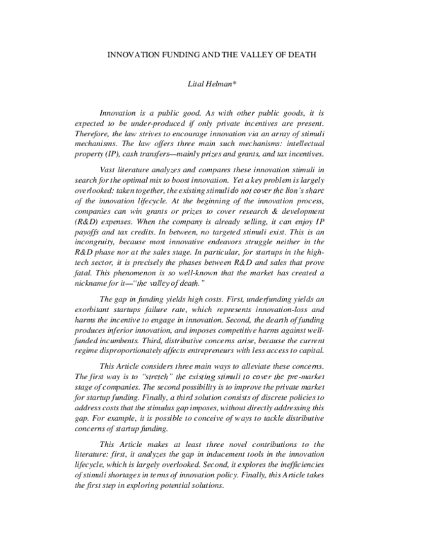 (PDF) INNOVATION FUNDING AND THE VALLEY OF DEATH