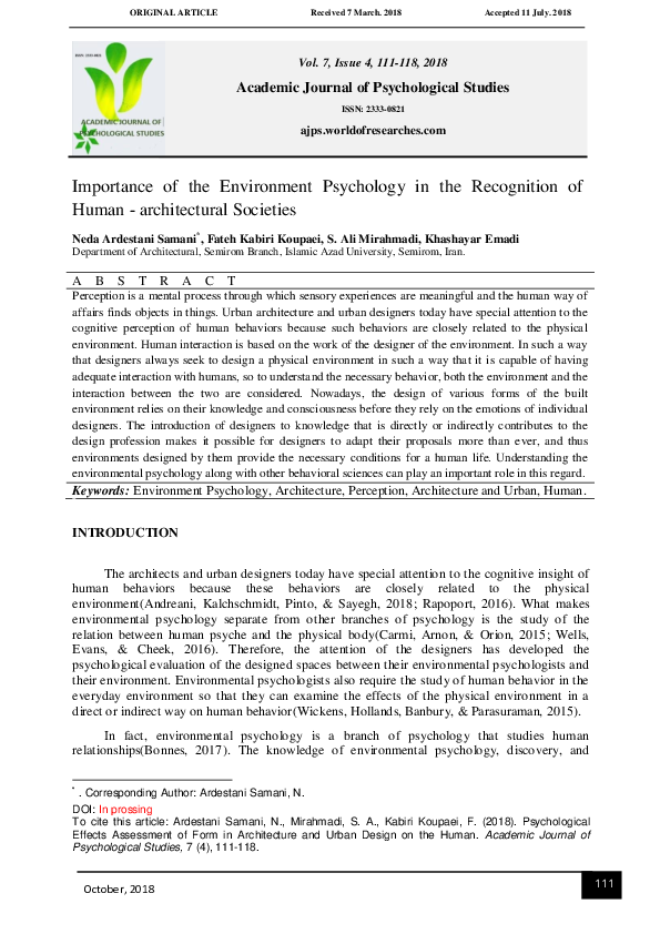 (PDF) Importance of the Environment Psychology in the Recognition of ...