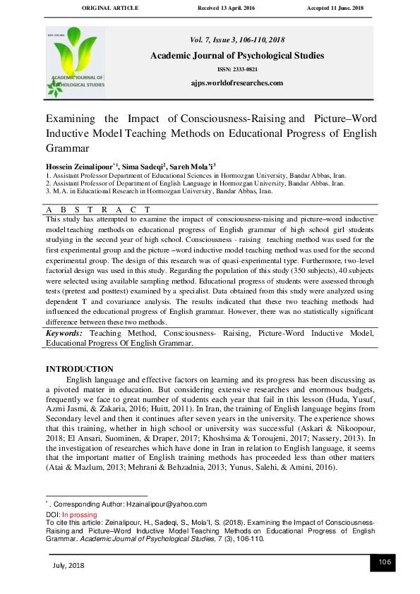 (PDF) Examining the Impact of Consciousness-Raising and Picture–Word ...