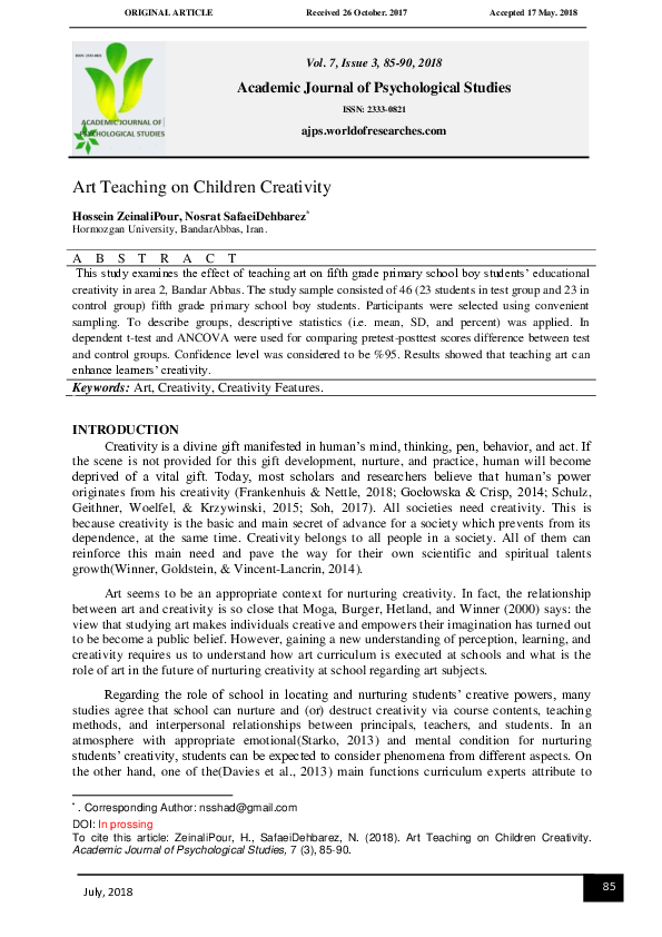 (PDF) Art Teaching on Children Creativity