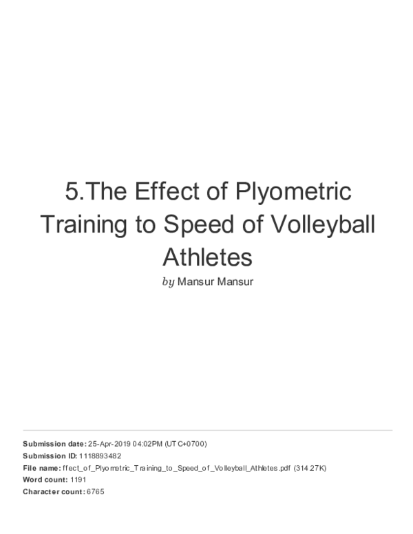 (PDF) The Effect of Plyometric Training to Speed of Volleyball Athletes