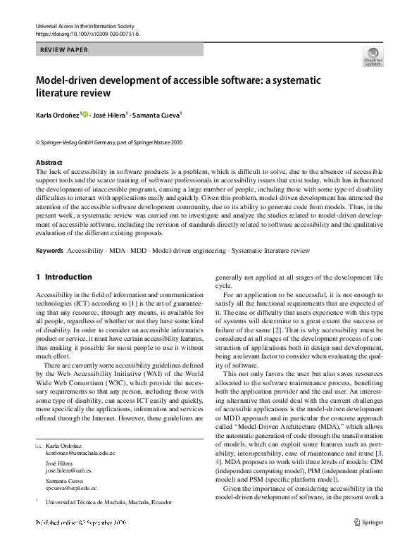 (PDF) Model-driven development of accessible software: a systematic literature review