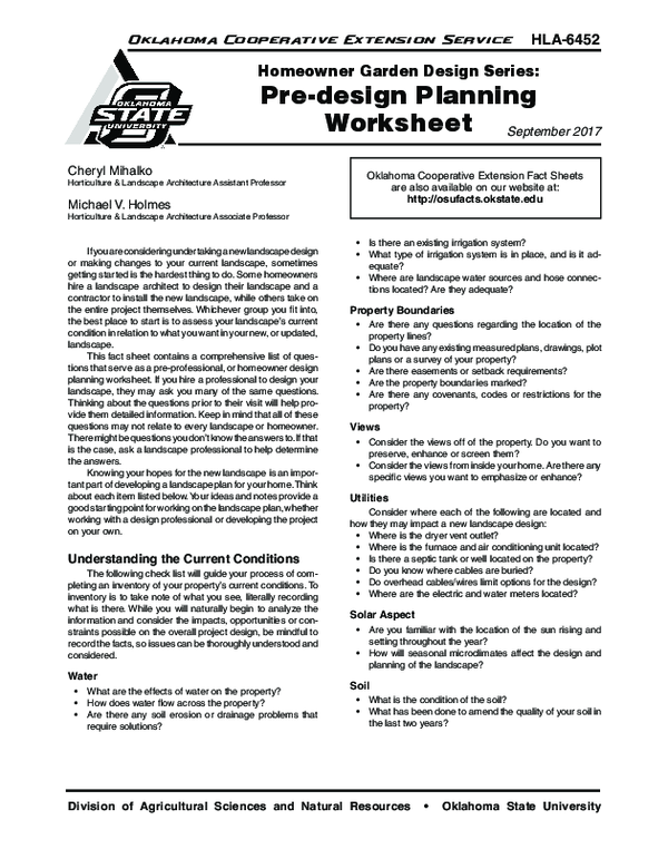 (PDF) Homeowner garden design series: Pre-design planning worksheet