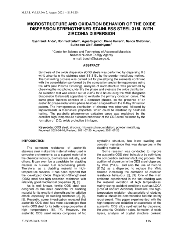 (PDF) Microstructure and Oxidation Behavior of the Oxide Dispersion ...