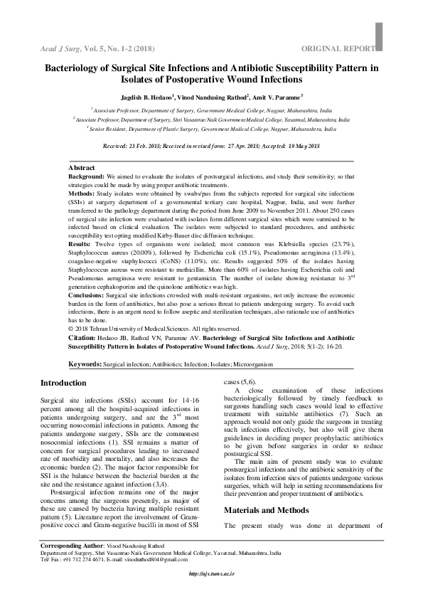(PDF) Bacteriology of Surgical Site Infections and Antibiotic ...