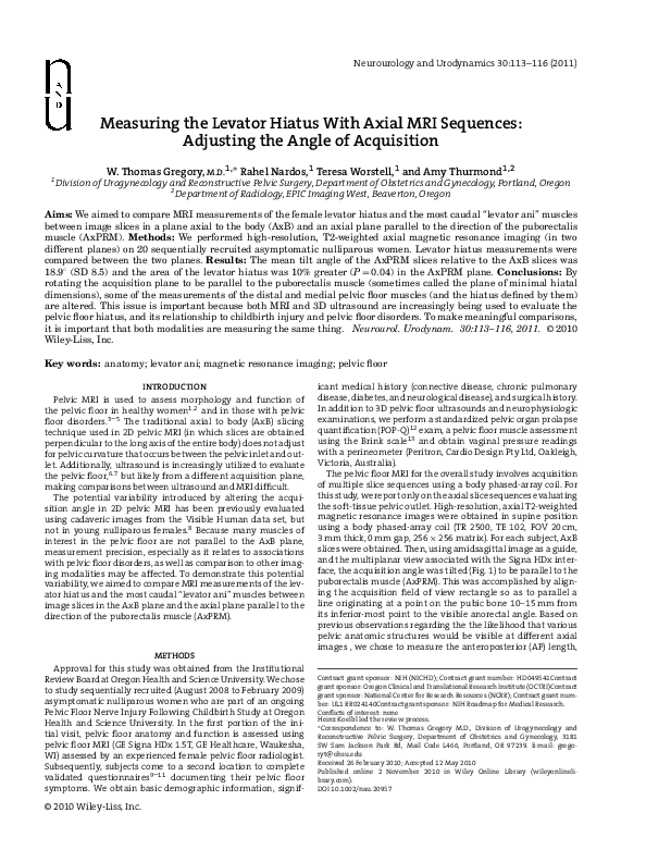 (PDF) Measuring the levator hiatus with axial MRI sequences: Adjusting the angle of acquisition