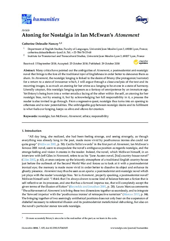 (PDF) Atoning for Nostalgia in Ian McEwan’s Atonement
