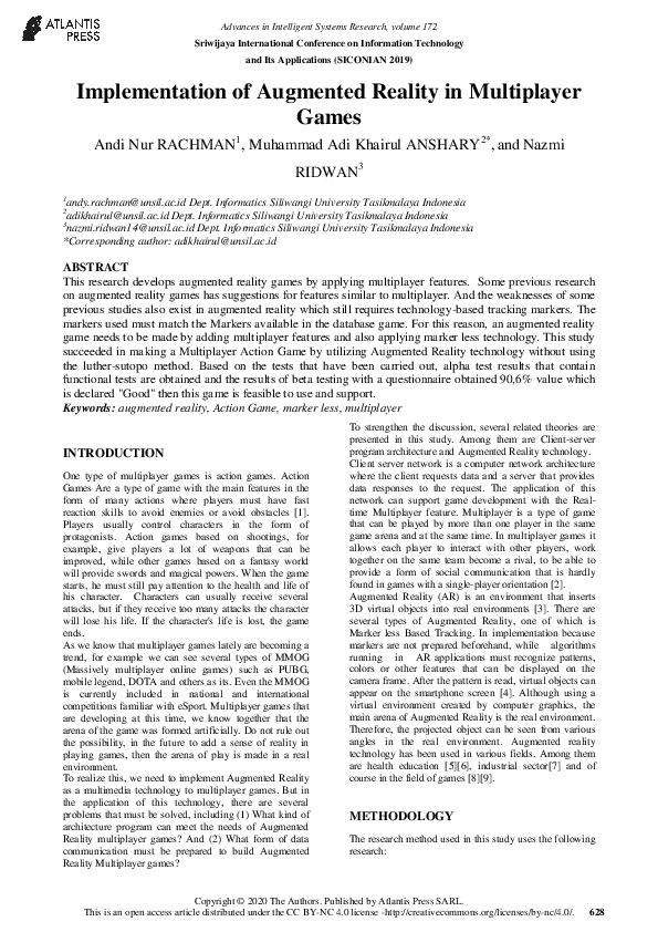 (PDF) Implementation of Augmented Reality in Multiplayer Games
