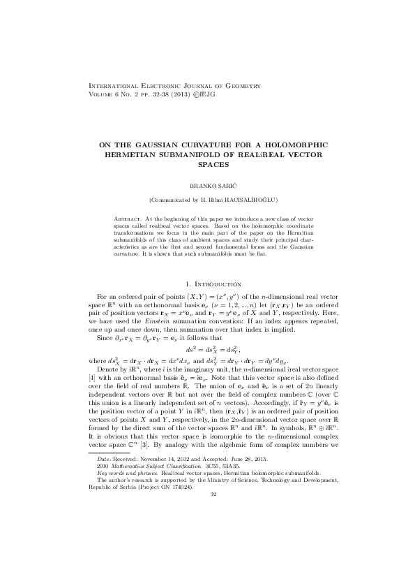 (PDF) ON THE GAUSSIAN CURVATURE FOR A HOLOMORPHIC HERMETIAN SUBMANIFOLD ...