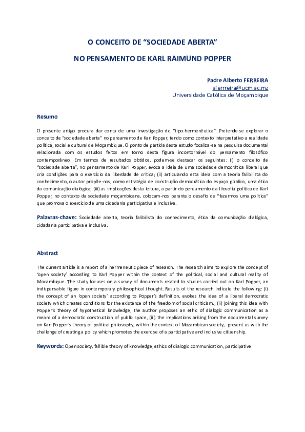 (PDF) O Conceito de “Sociedade Aberta” no Pensamento de Karl Raimund Popper