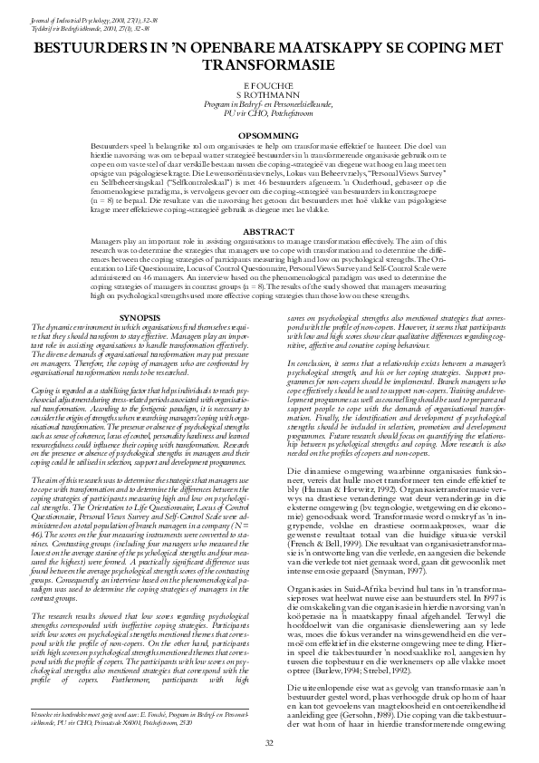 (PDF) Bestuurders in 'n openbare maatskappy se coping met transformasie ...