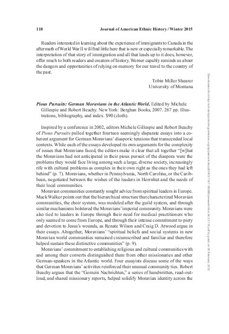 (PDF) Pious Pursuits: German Moravians in the Atlantic World