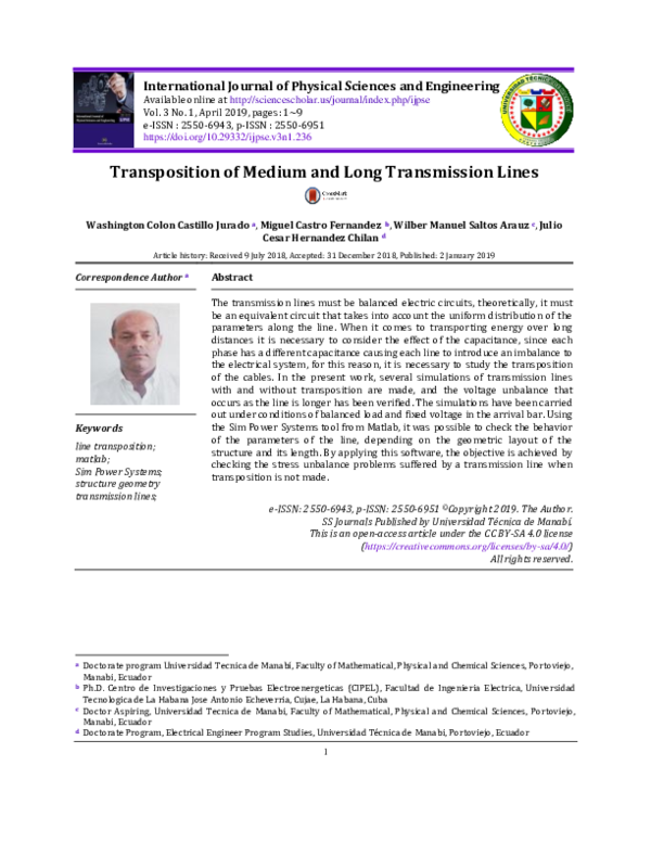 (PDF) Transposition of medium and long transmission lines