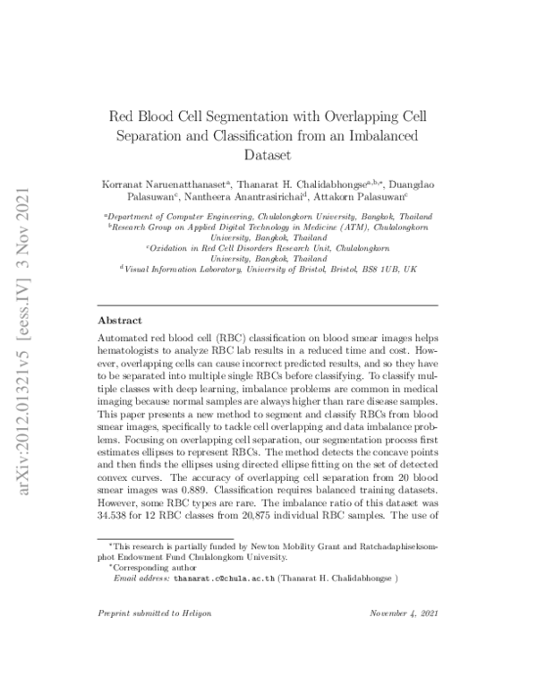 (PDF) Red Blood Cell Segmentation with Overlapping Cell Separation and Classification on ...