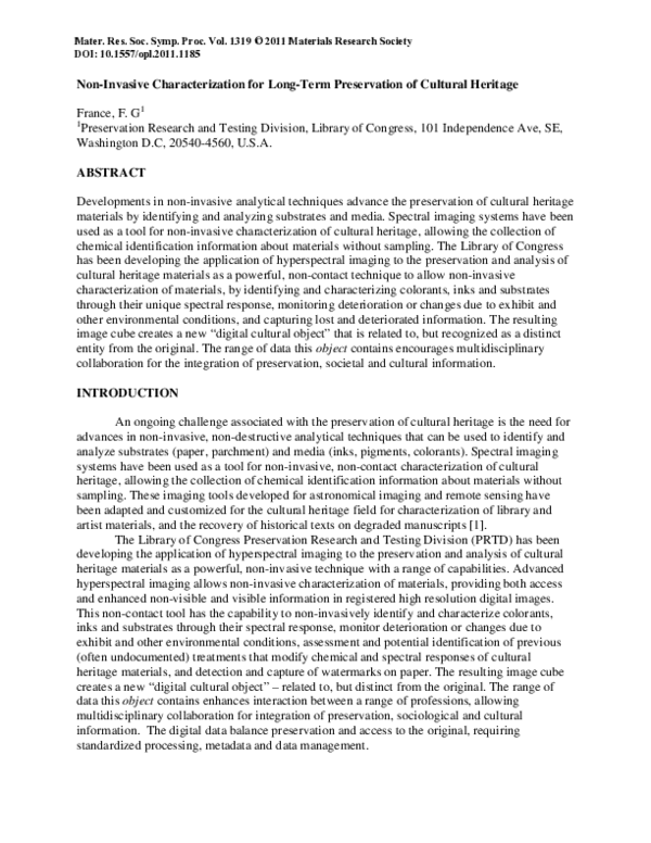 (PDF) Non-Invasive Characterization for Long-Term Preservation of ...