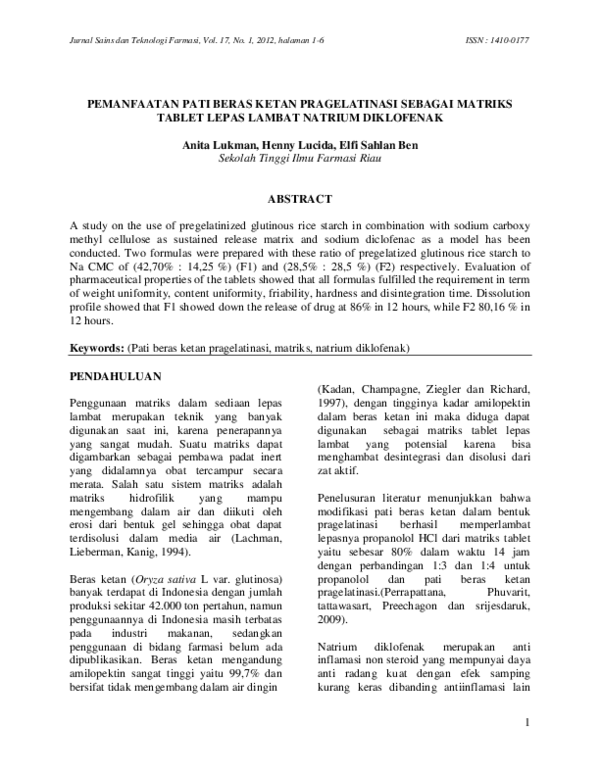 (PDF) Pemanfaatan Pati Beras Ketan Pragelatinasi Sebagai Matriks Tablet ...