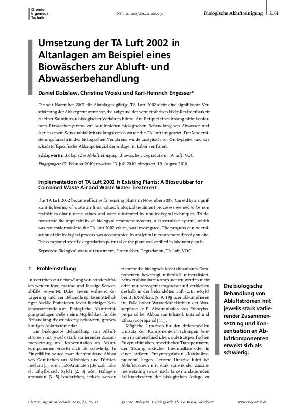 (PDF) Umsetzung der TA Luft 2002 in Altanlagen am Beispiel eines ...