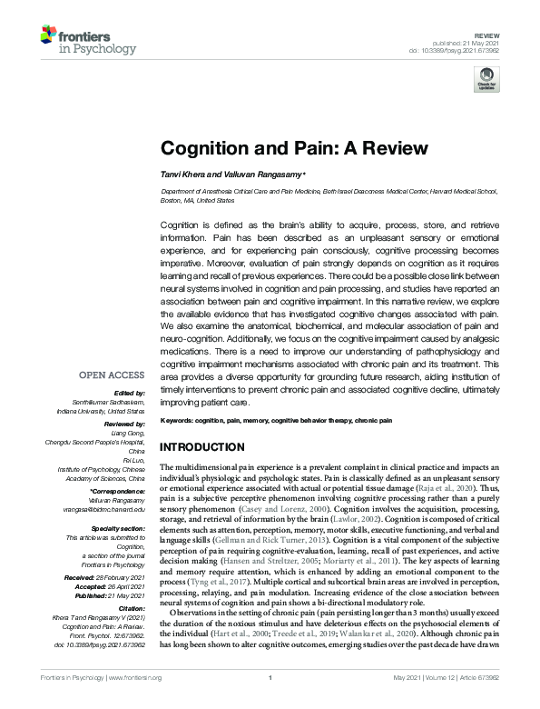 (PDF) Cognition and Pain: A Review