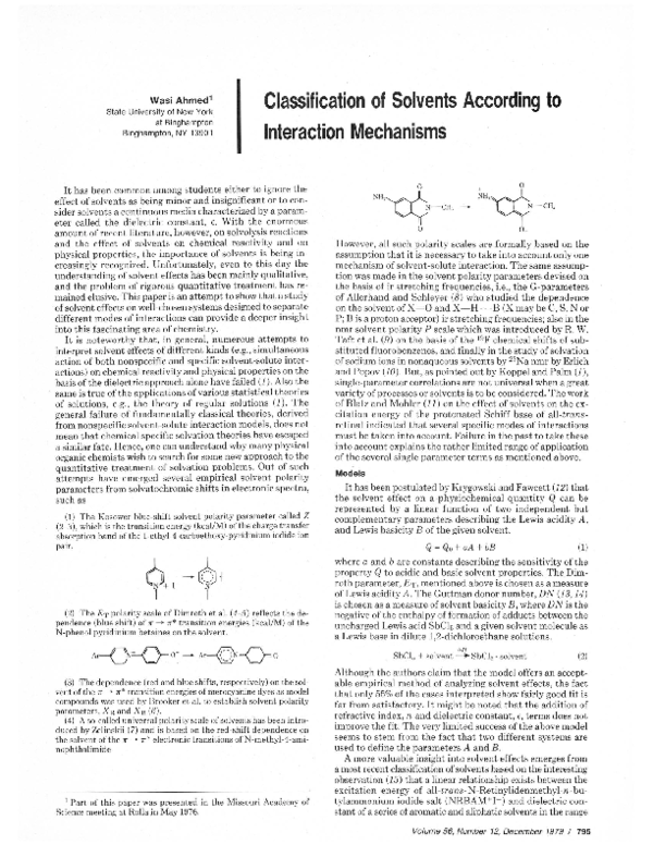 (PDF) Classification of solvents according to interaction mechanisms
