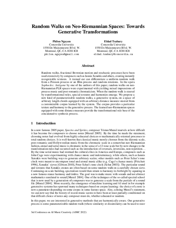 (PDF) Random Walks on Neo-Riemannian Spaces: Towards Generative Transformations