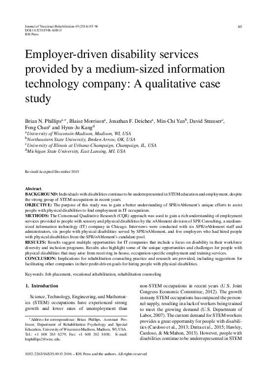 (PDF) Employer-driven disability services provided by a medium-sized ...