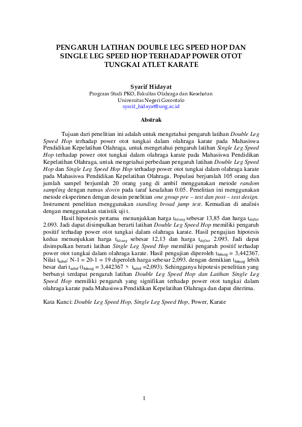 (PDF) Pengaruh Latihan Double Leg Speed Hop Dan Single Leg Speed Hop ...