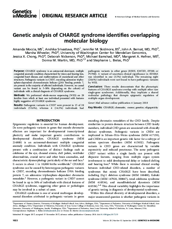 (PDF) Genetic analysis of CHARGE syndrome identifies overlapping ...