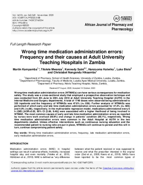 (PDF) Wrong time medication administration errors: Frequency and their ...