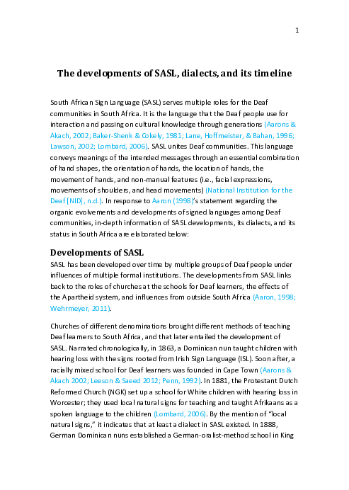 (PDF) The developments of South African Sign Language (SASL), dialects ...