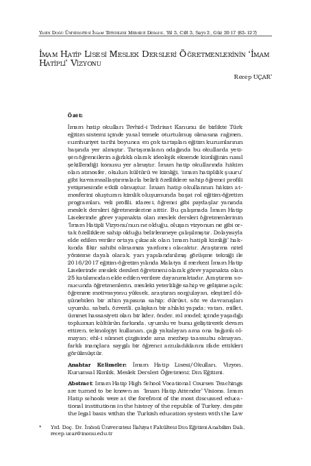 (PDF) İmam Hatİp Lİsesİ Meslek Derslerİ Öğretmenlerİnİn ‘İmam Hatİplİ ...