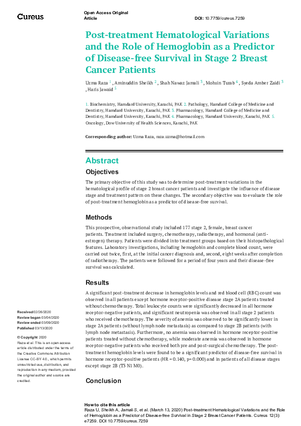 (PDF) Post-treatment Hematological Variations and the Role of ...