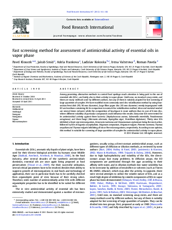 (PDF) Fast screening method for assessment of antimicrobial activity of ...